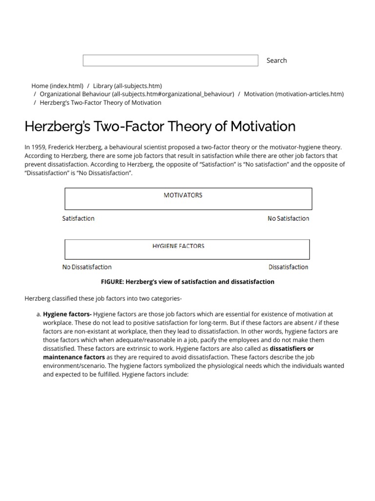 Herzbergs Two-Factor Theory of Motivation | PDF | Motivational | Motivation