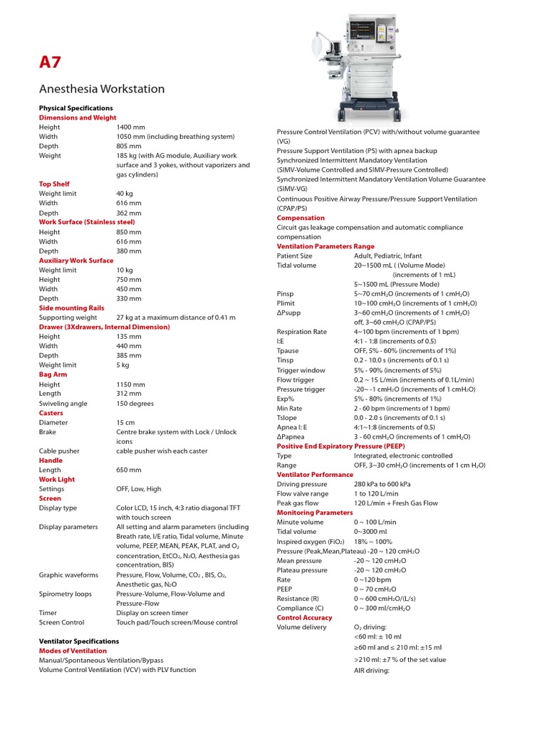 Anesthesia Workstation: Physical Specifications | PDF | Breathing