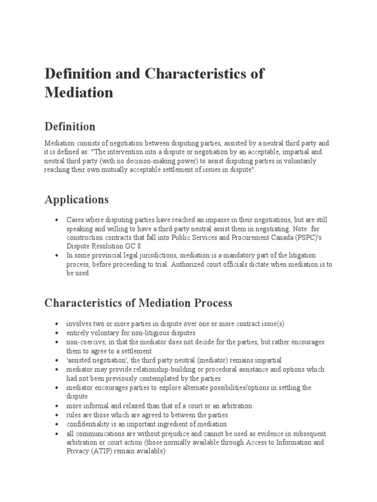Definition and Characteristics of Mediation | PDF | Mediation ...