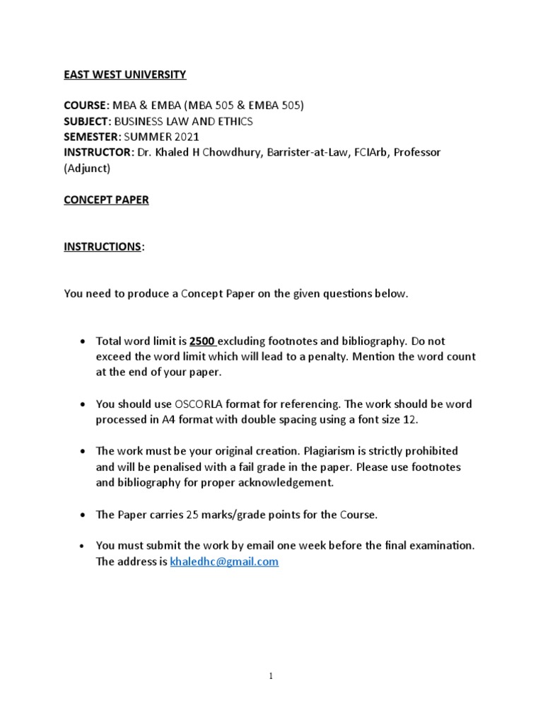 Ewu Summer 2021 Concept Paper | PDF | Business | Law