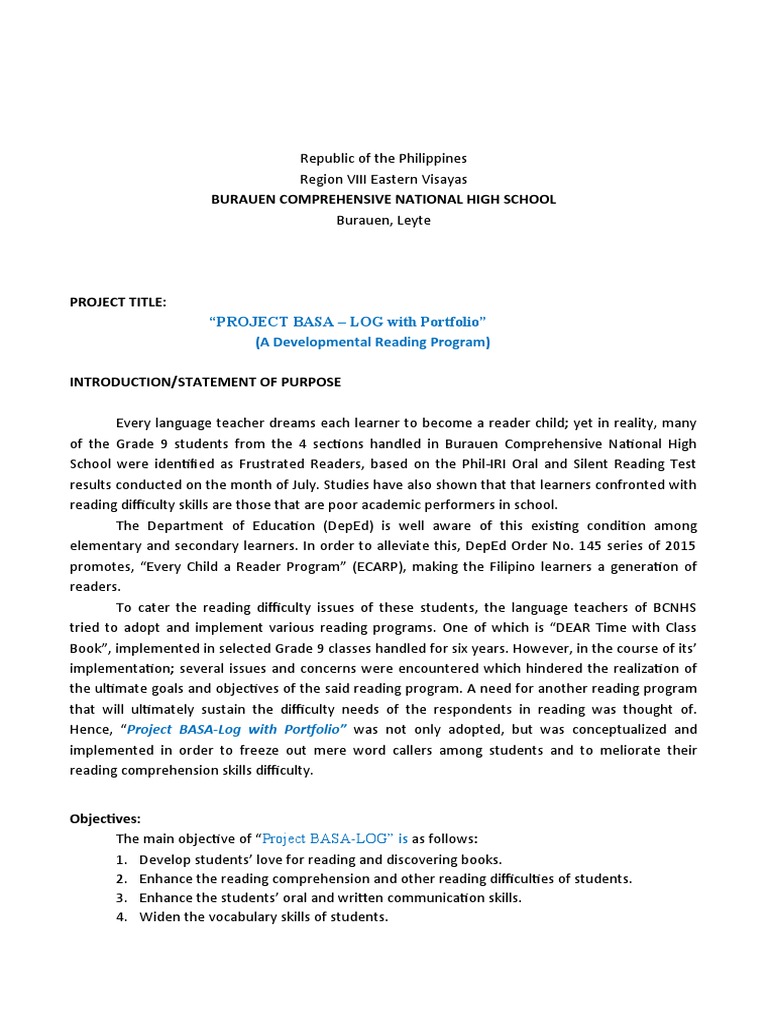 Developing Readers through Project BASA-LOG: A Developmental Reading ...