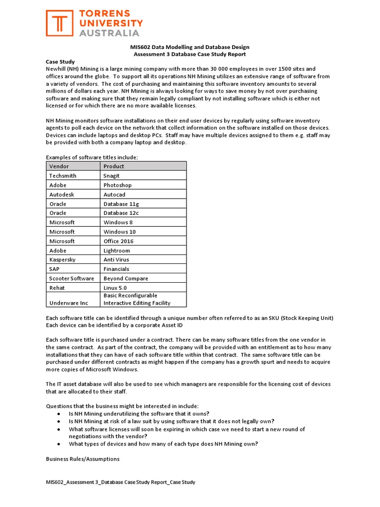 MIS602 - Assessment 3 - Database Case Study Report - Case Study - Final | PDF | Software | Databases