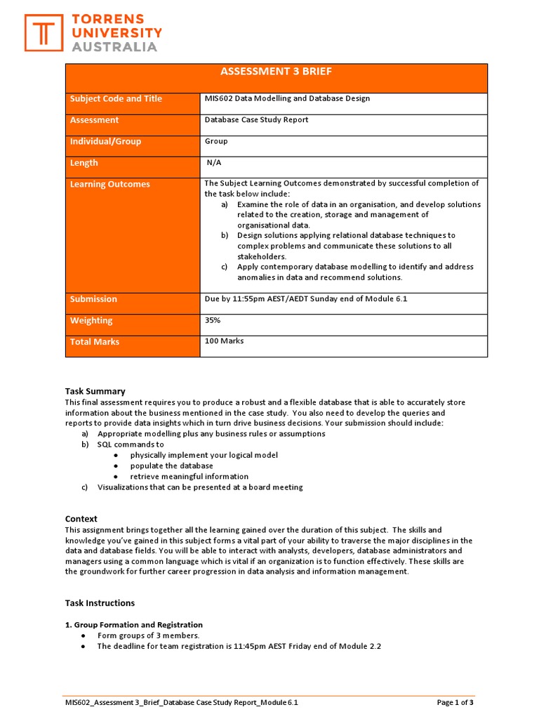 MIS602 - Assessment 3 - Database Case Study Report - Final | PDF | Databases | Relational Model
