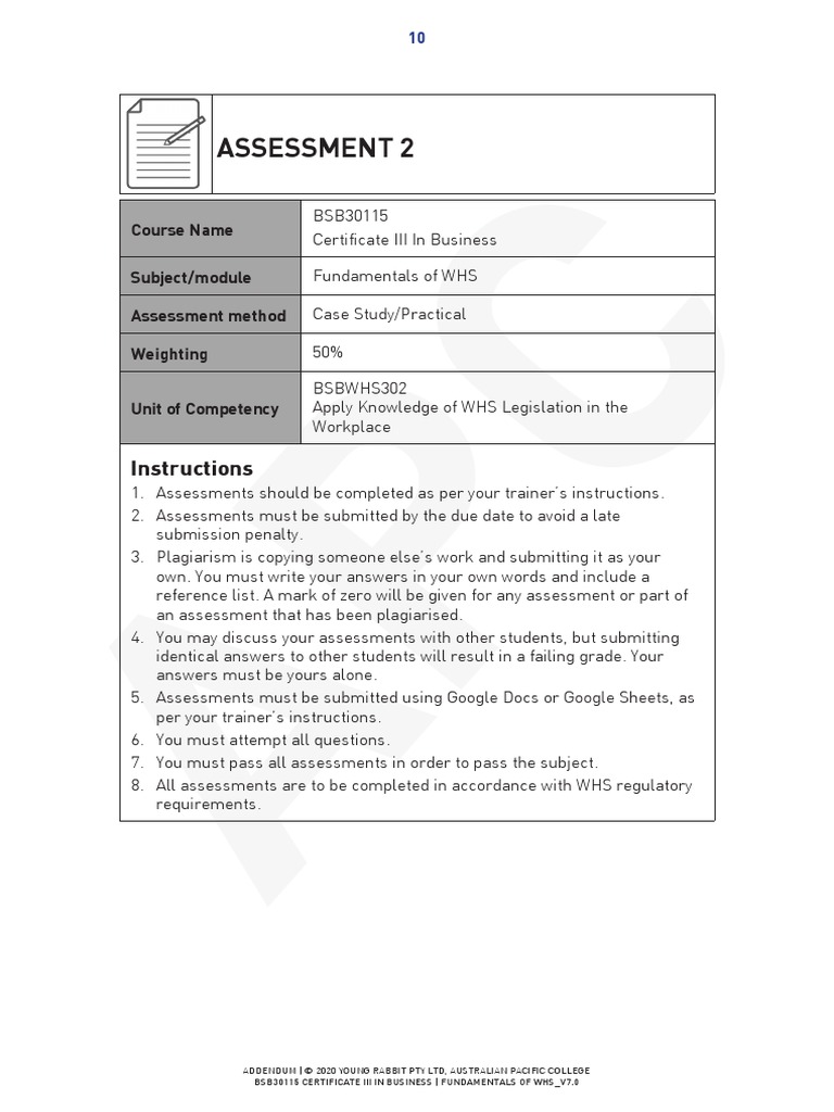 Fundamentals of WHS - Assessment 2 - v7.0 | PDF | Plagiarism