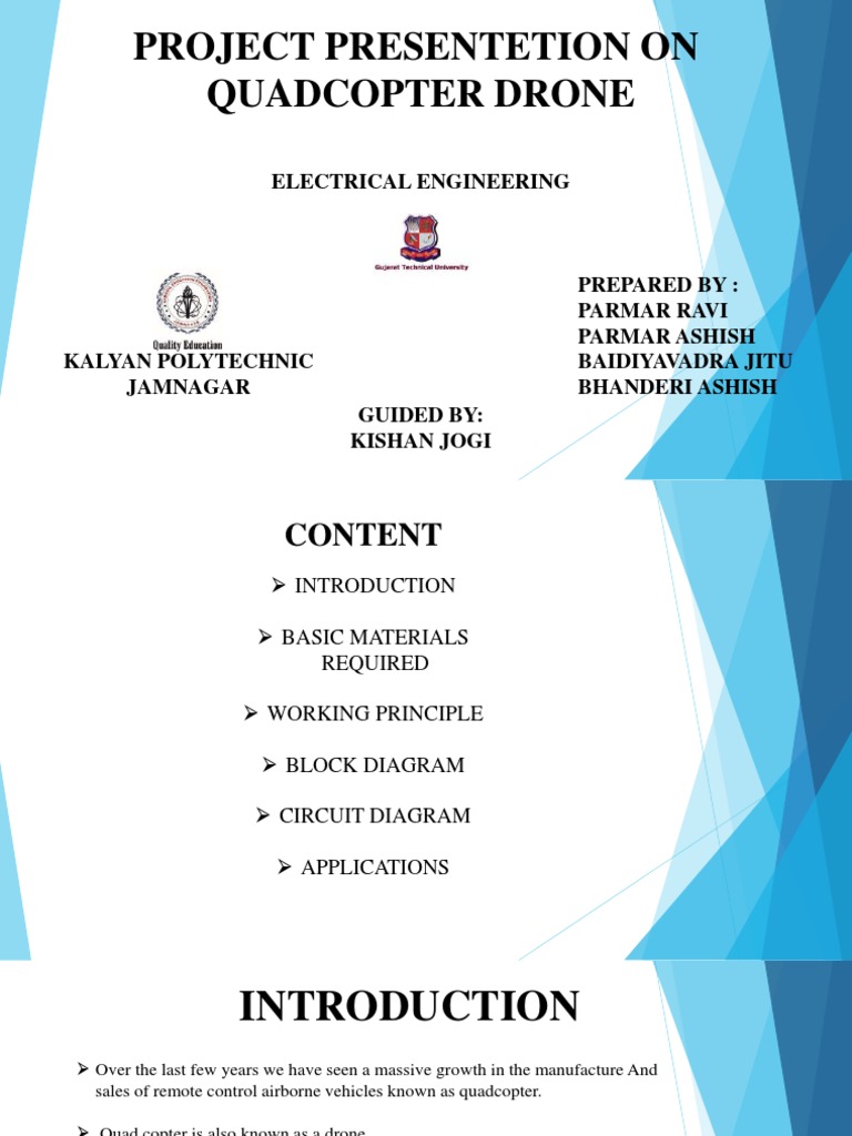 Project Presentation on Quadcopter Drone | PDF | Quadcopter | Unmanned Aerial Vehicle