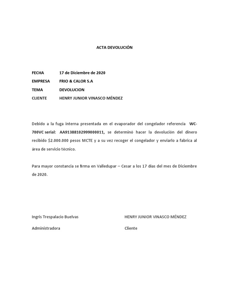 Acta Devolución | PDF