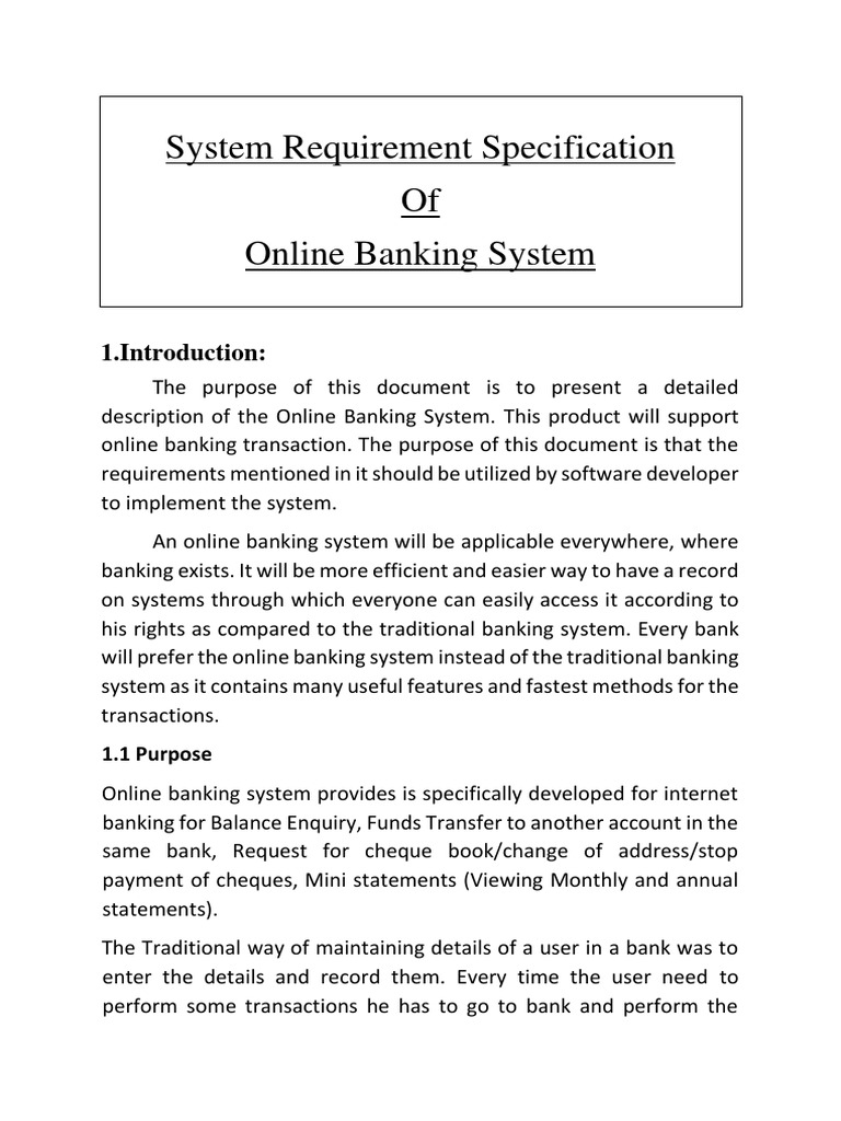 User Specification Document For Online Banking System | PDF | Banks ...