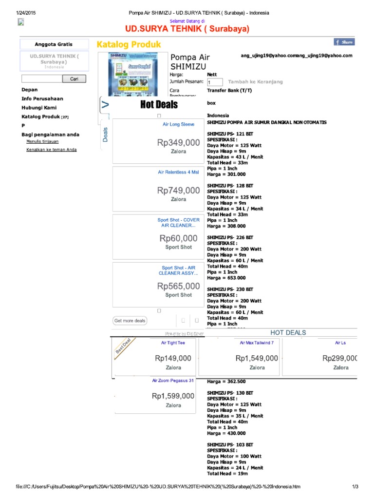 Pompa Air SHIMIZU - UD.S... (Surabaya) - Indonesia SPEK | PDF