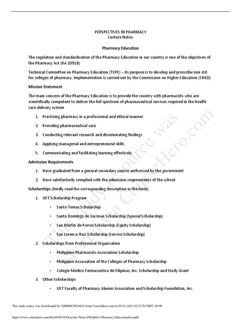 Lecture Notes PHAR613 Pharmacy Education PDF | PDF | Pharmacy | Health Care