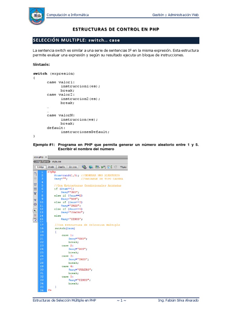 Estructuras de Control en PHP | PDF | Flujo de control | Php