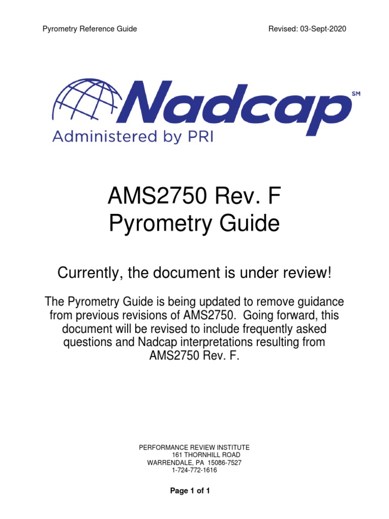AMS2750 Rev. F Pyometry Guide 03sep2020 | PDF