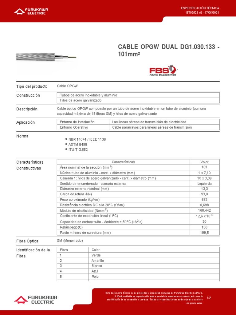 Cable Opgw Dual dg1030133 - 101mm2 | PDF | Ingenieria Eléctrica ...