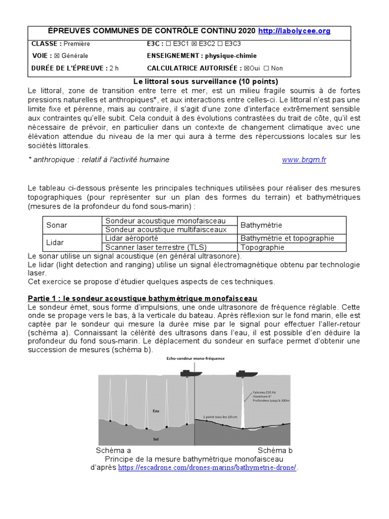 PC GENE SUJET 039 Exo2 Phy Littoral LIDAR | PDF | Laser | Lidar