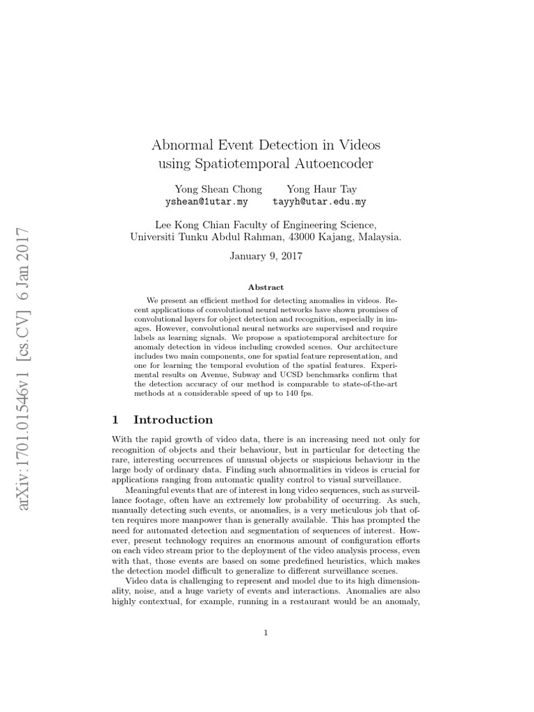 Anomaly Detection In Crowded Scenes Using Unsupervised Deep Learning Of Spatiotemporal Features