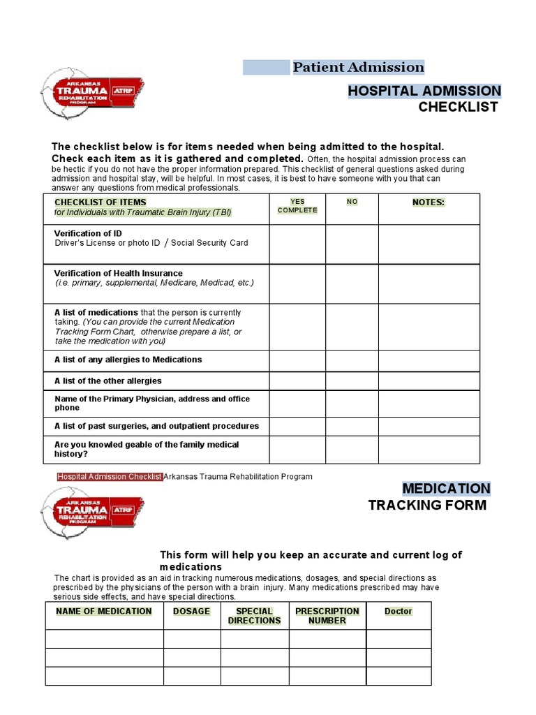 Patient Admission Hospital Admission Checklist | PDF | Hospital ...