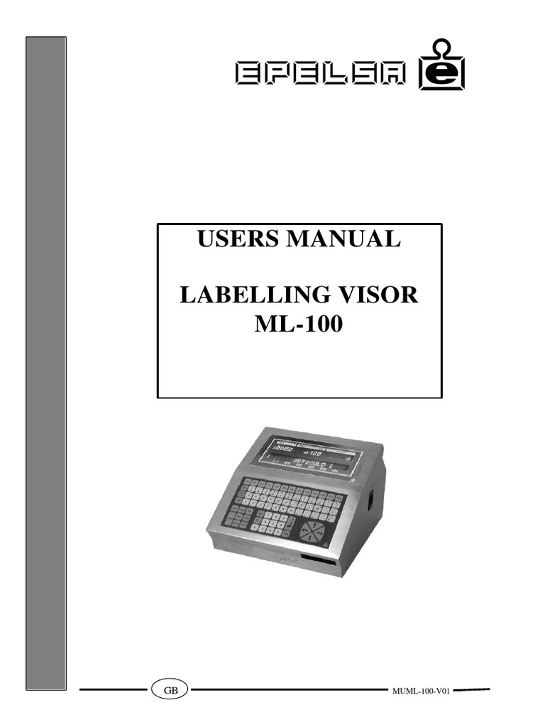 Epelsa: Users Manual Labelling Visor ML-100 | PDF | Menu (Computing) | Cursor (User Interface)