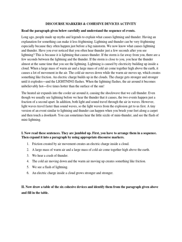 Discourse Markers Activity | PDF | Lightning | Thunder