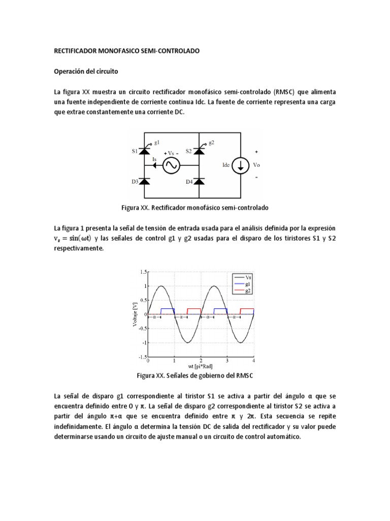 Rectificador Monofasico Semi-Controlado | PDF | Rectificador | Corriente eléctrica