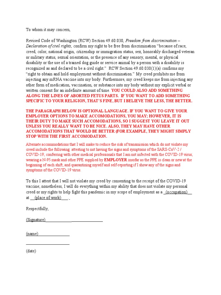 Vaccine Exemption Template Final | PDF