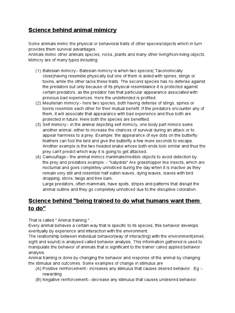 Science Behind Animal Mimicry | Download Free PDF | Mimicry | Predation