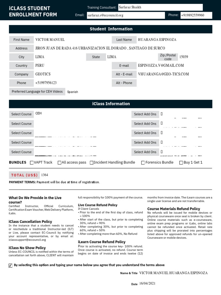Student Enrollment Form | Download Free PDF | Computing | Software ...