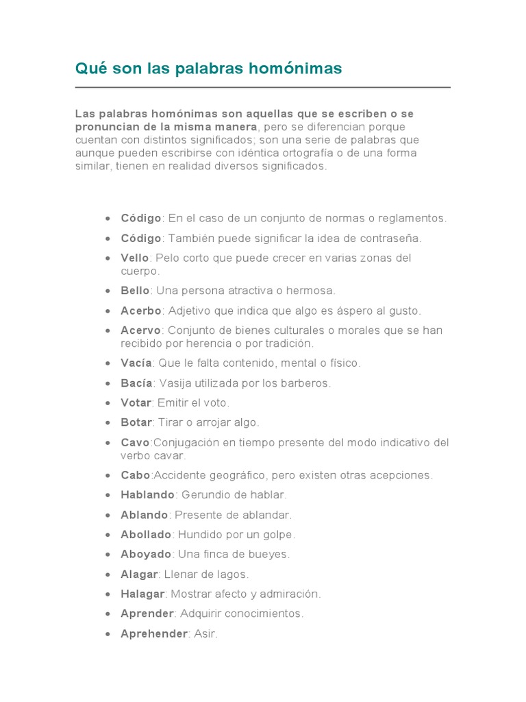 Qué Son Las Palabras Homónimas | PDF