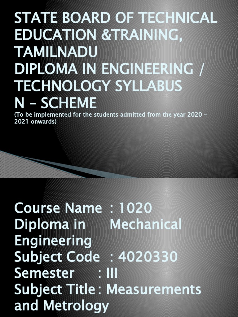 State Board of Technical Education &training, Tamilnadu Diploma in ...