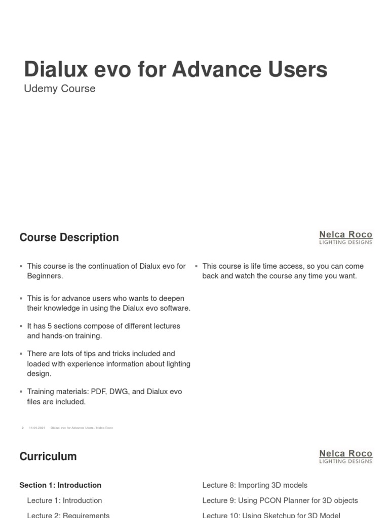 Dialux Evo For Advance Users Presentation Slides | PDF | Lecture | 3 D Computer Graphics