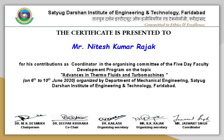 FDP Organizer Certificate, June 6-10th | PDF