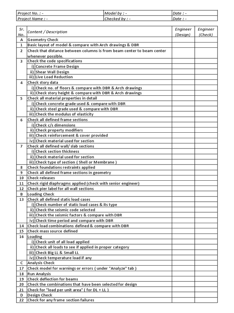 Model Check List | PDF | Beam (Structure) | Materials
