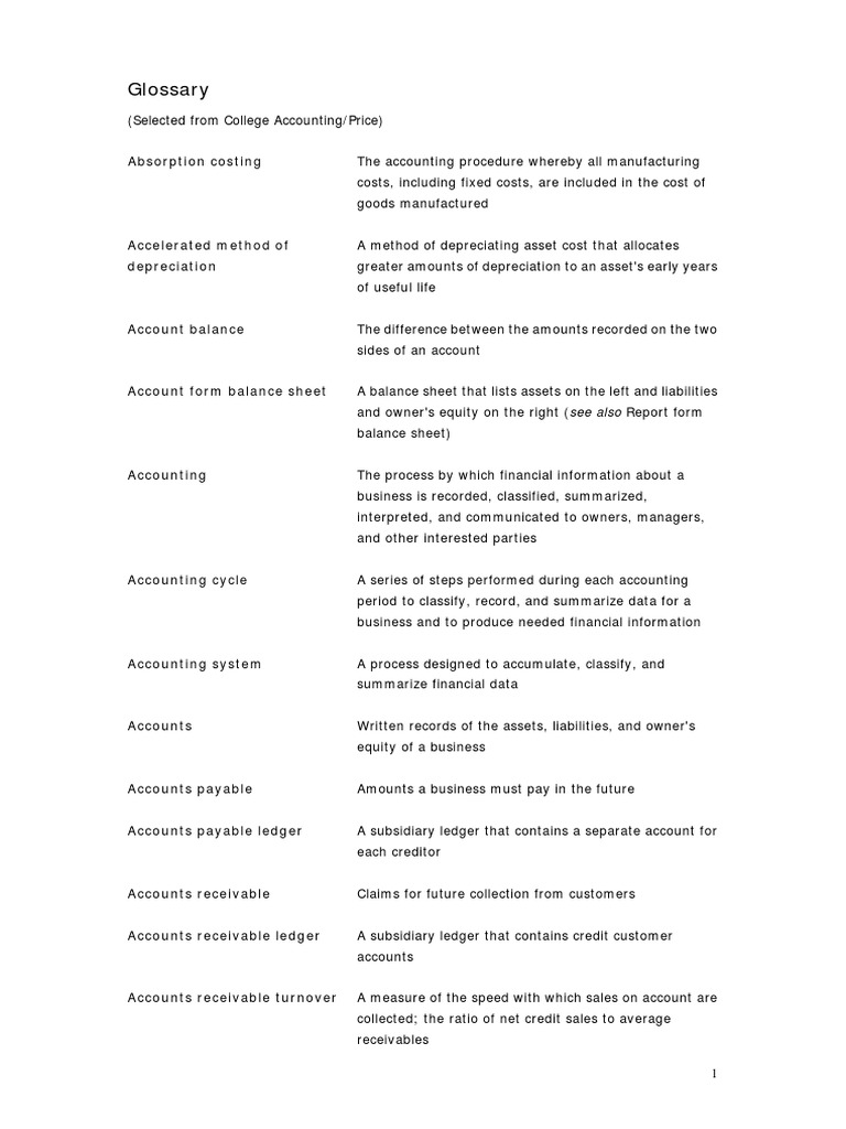 Glossary of Accounting Terms | PDF | Book Value | Debits And Credits