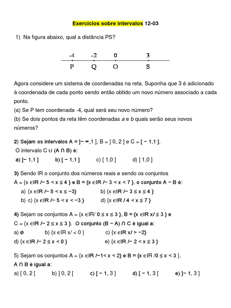 12-03 - Exercícios - Intervalos Numéricos | PDF