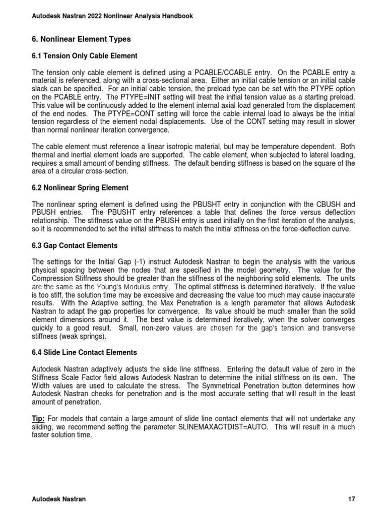 Nonlinear Element Types: 6.1 Tension Only Cable Element | PDF ...