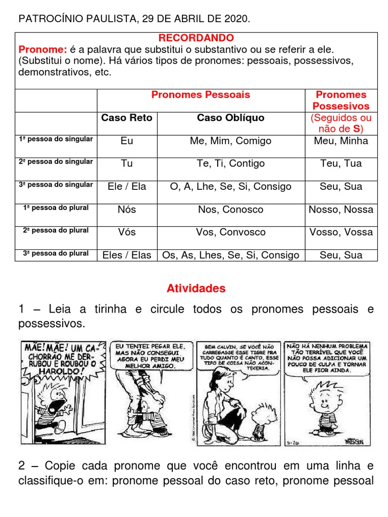 Pronomes Pdf Pronome Gramática