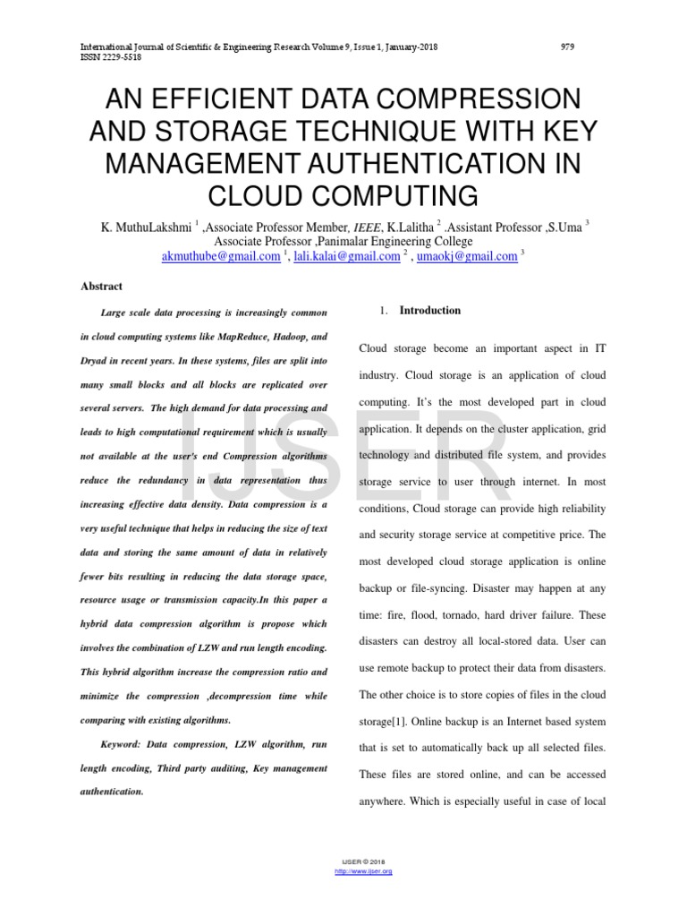 An Efficient Data Compression and Storage Technique With Key Management ...