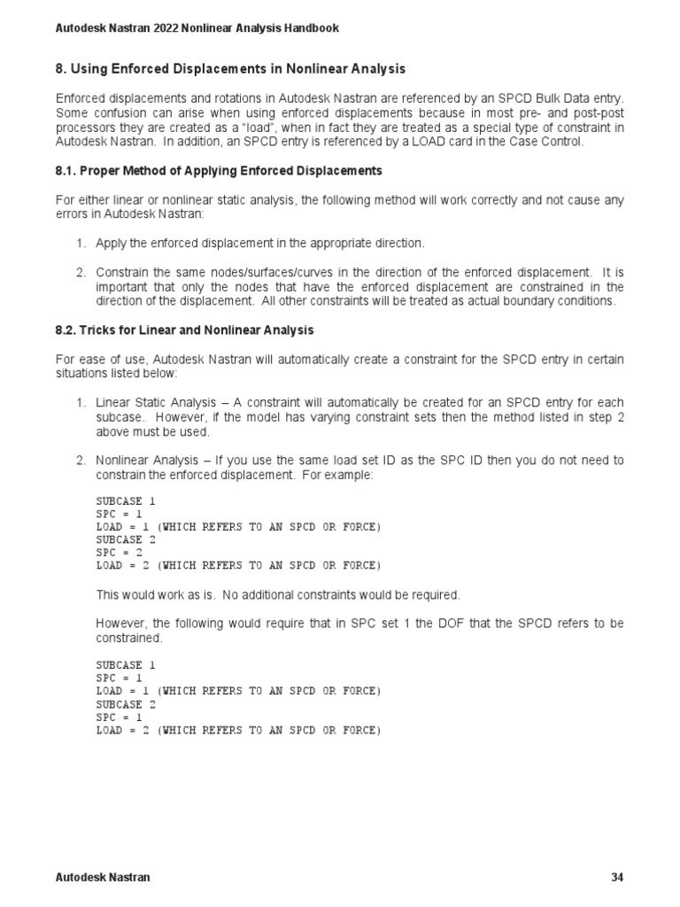 Autodesk Nastran 2022 Nonlinear Analysis Handbook 34 | PDF