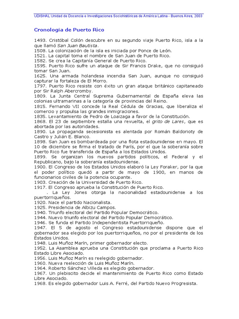 Cronologia de Puerto Rico | PDF | Antillas Mayores | Áreas insulares de ...