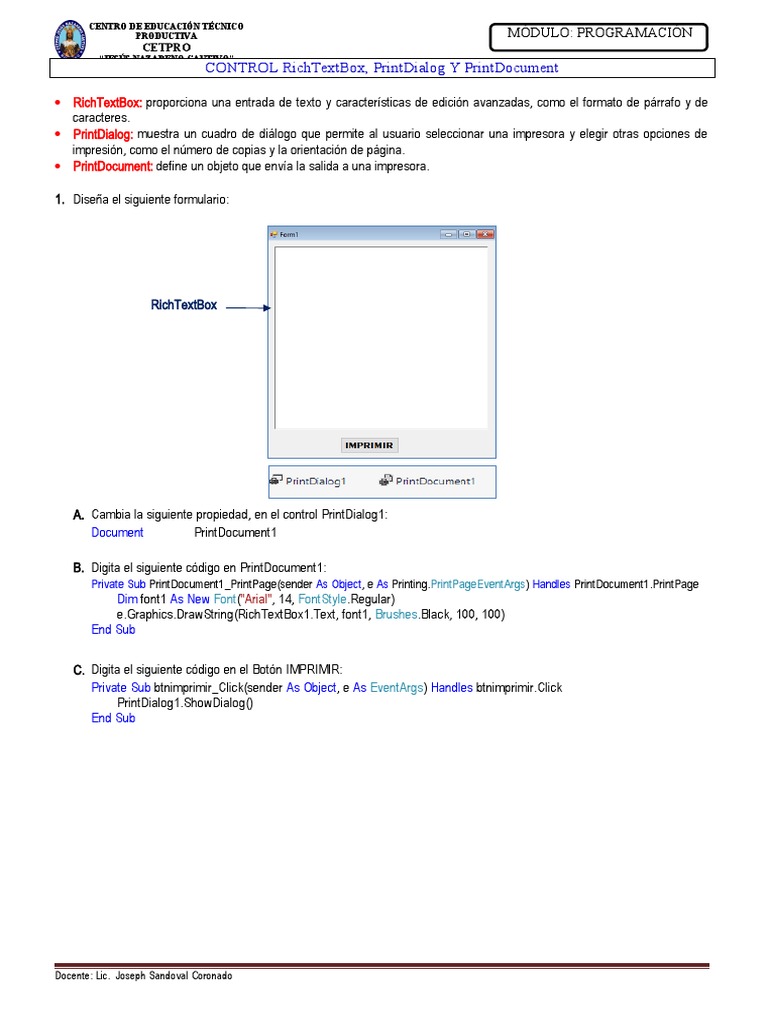 CONTROLES RichTextBox - PrintDialog - PrintDocument | PDF