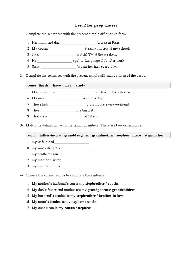 Cousin Sentences for Class 1 | PDF