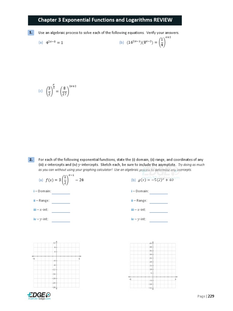 3 - Exponential Log Functions Chapter Review | PDF | Exponential Function | Function (Mathematics)