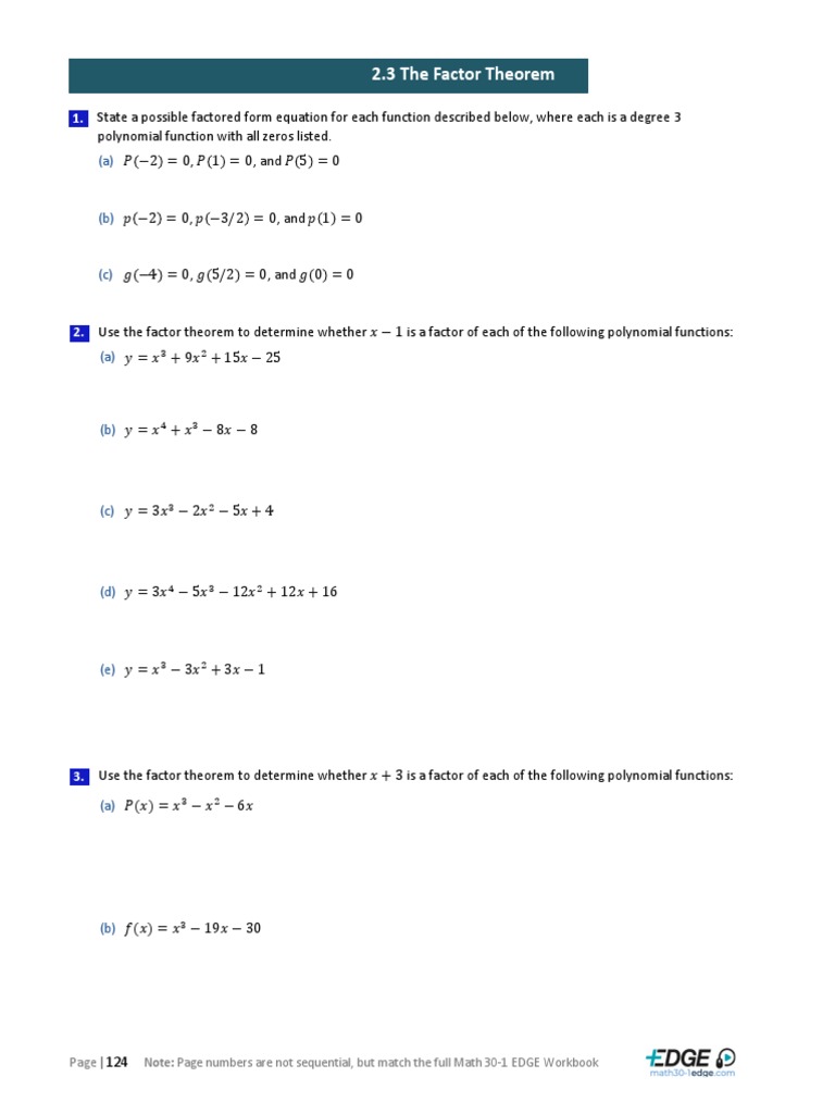 2.3 Factor Theorem | PDF | Zero Of A Function | Polynomial