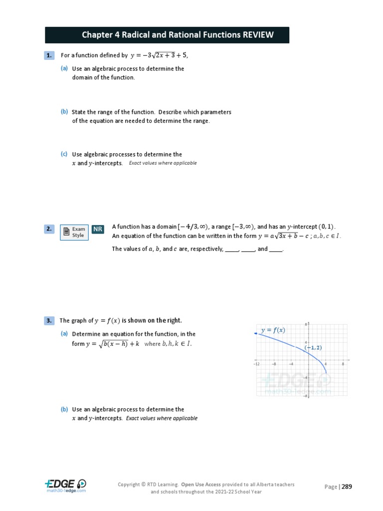 4 - Radical Rational Functions Chapter Review | PDF | Function ...