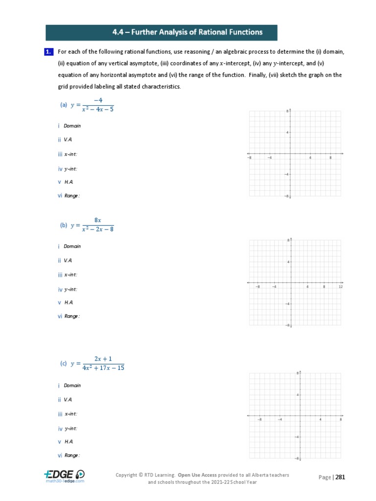 4.4 Further Analysis of Rational Functions | PDF | Asymptote | Function ...
