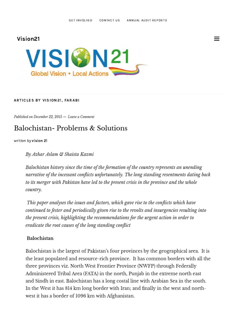 Balochistan - Problems & Solutions - Vision21 | PDF | Politics