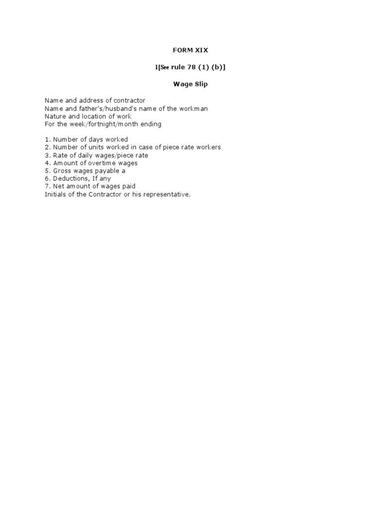 Wage Slip Template for Contractors | PDF