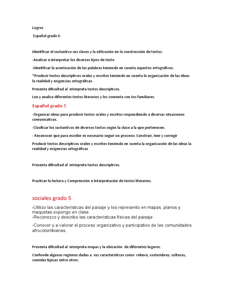 Logros Primer Periodo | PDF | Aprendizaje