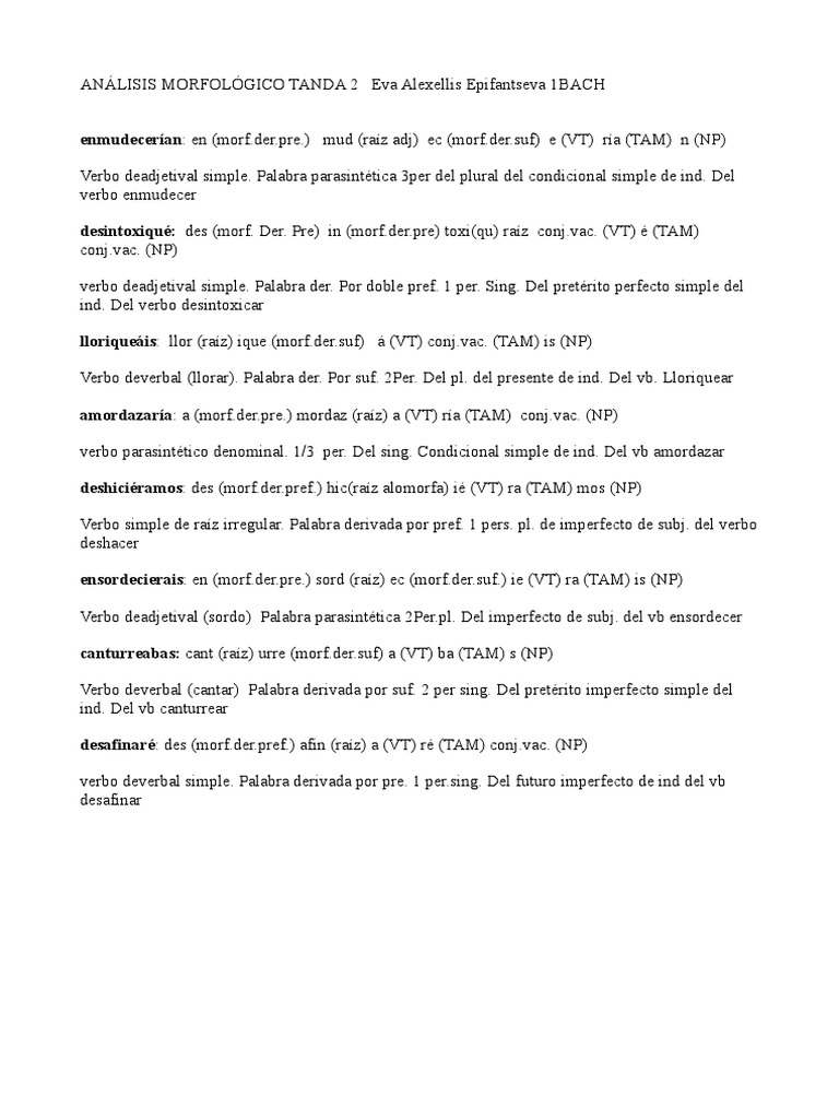 Análisis Morfológico de Verbos | PDF