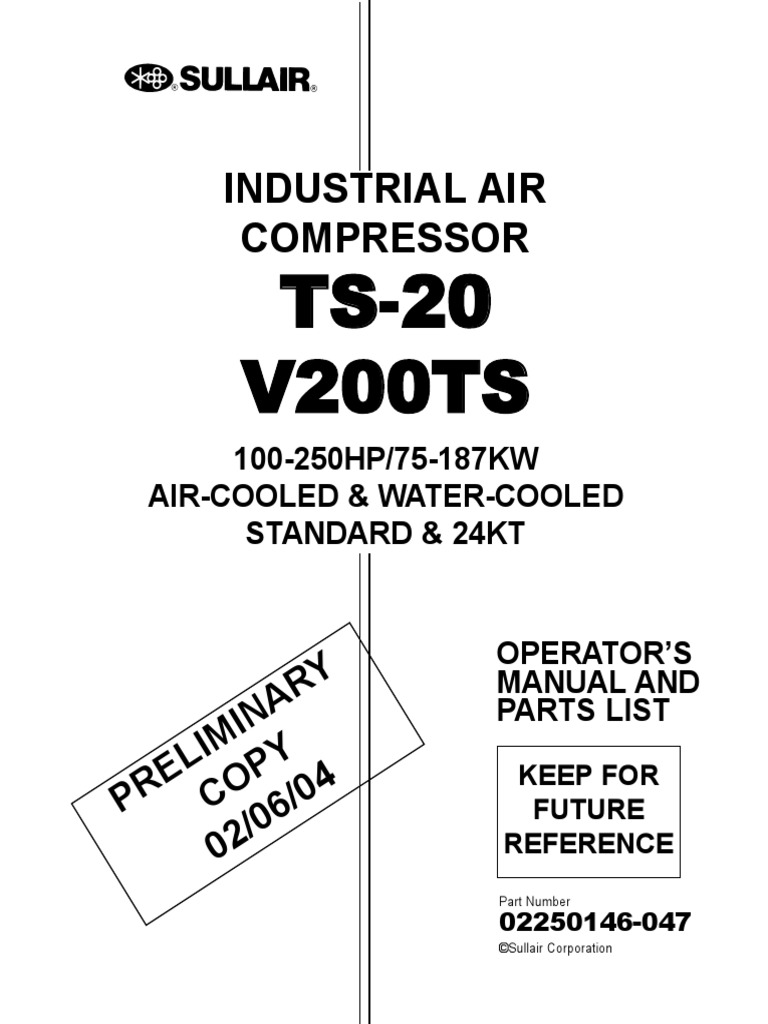 Sullair Industrial Air Compressor TS-20 V200TS | PDF | Valve | Forklift