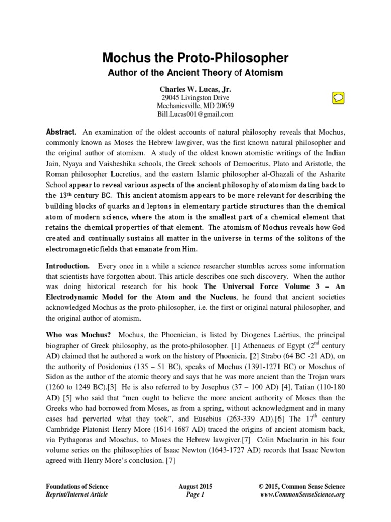 Mochus The Proto-Philosopher Fos v18n3 | PDF | Electron | Atoms
