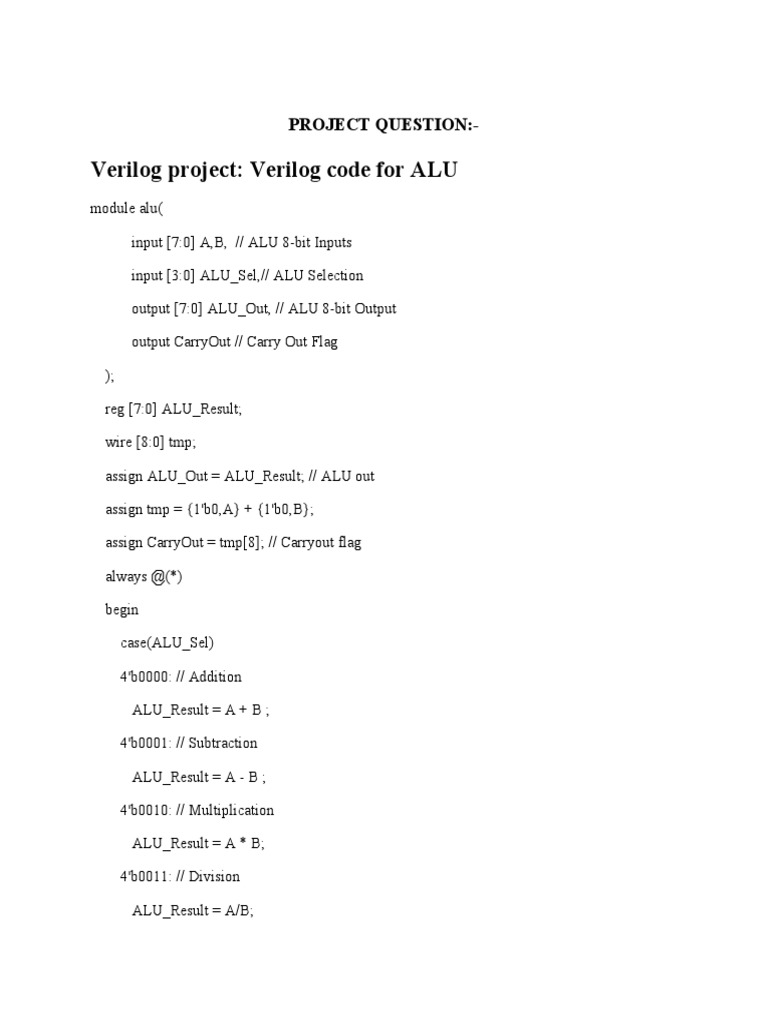 Verilog Project: Verilog Code For ALU | PDF | Computer Programming | Electronic Circuits